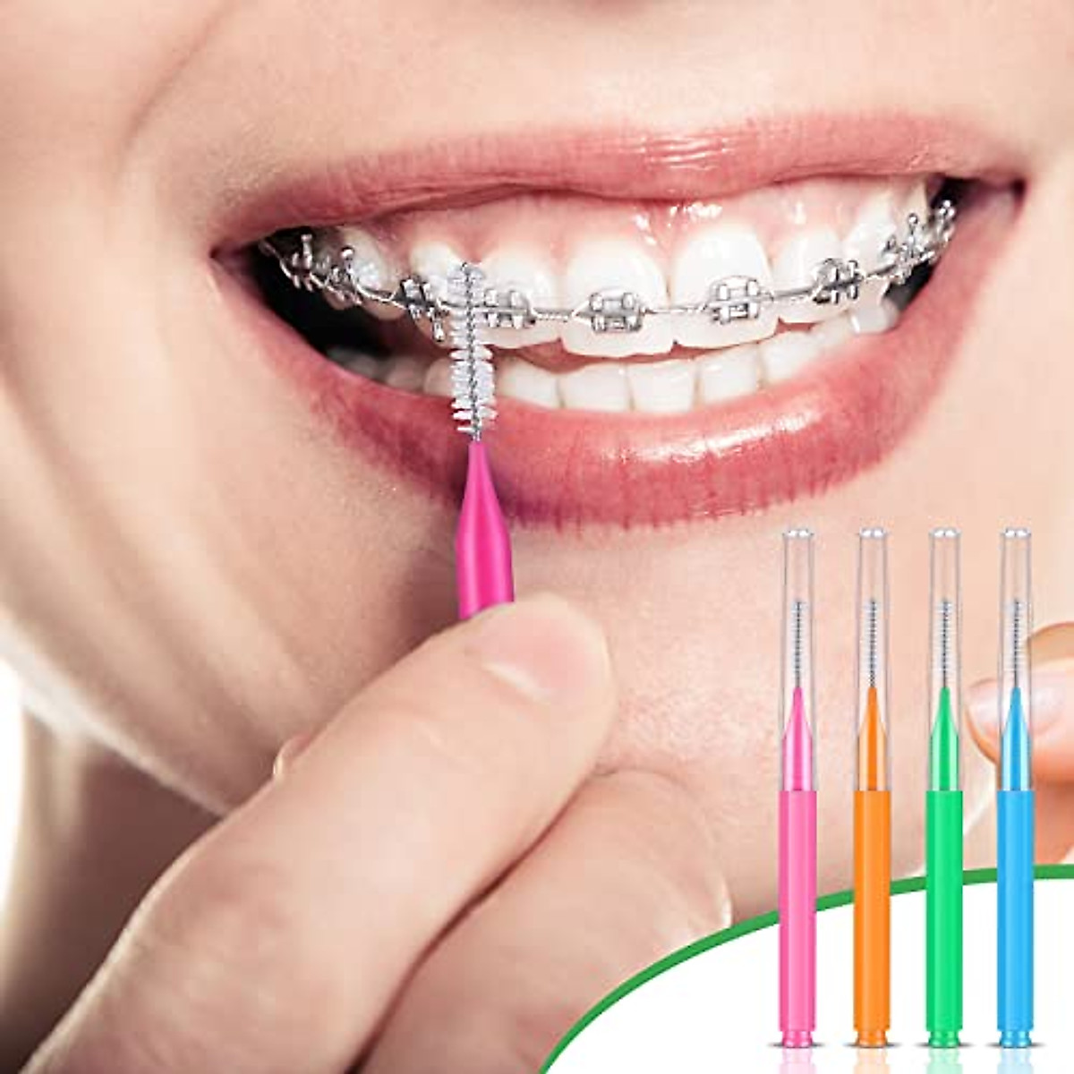 Nuogo 500 Pieces Braces Brush Interdental Cleaner Floss Heads Dental Teeth Cleaning Tools with Soft Bristles Oral Hygiene Flosser Toothpick Cleaners Kit, 4 Colors