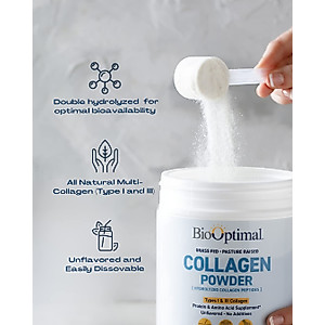 BioOptimal Collagen Peptides Powder - Grass-Fed, Pasture-Raised Hydrolyzed Protein Supplement for Skin, Hair, & Nails - Non-GMO, Zero Sugar Daily Supplement for Men & Women (45 Servings)