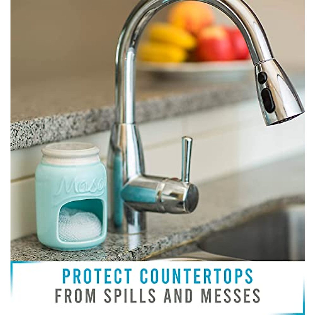 Ceramic Kitchen Sponge Holder Sink Caddy – Kitchen Décor And Accessories Farmhouse Style - Country Kitchen Sink Décor Rustic – Mason Jar Décor Sponge Holder – Scrubby Holder - Aqua Blue/Teal