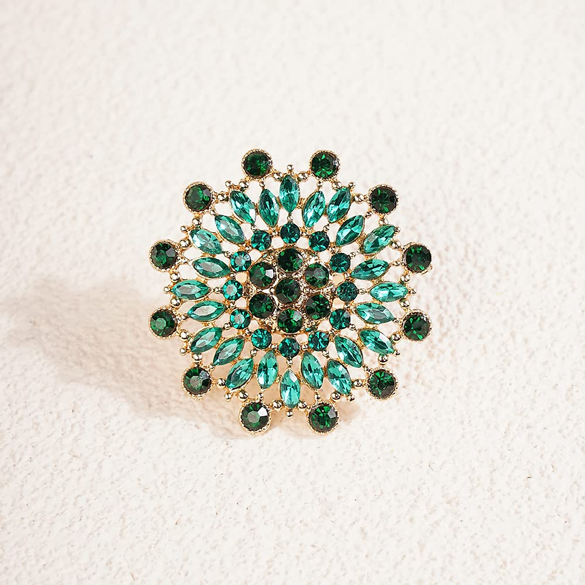 Jumwrit Big Round Ring Green Rhinestone Flower Ring Open Wrap Band Ring Adjustable Finger Ring Gold Knuckle Ring for Women Statement Ring