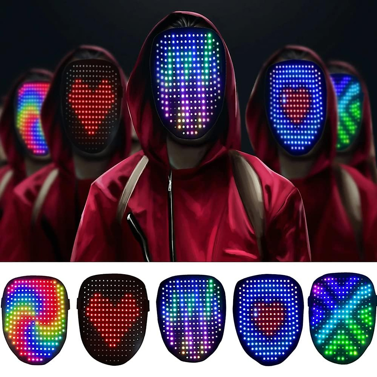 CASEIER Led Mask, Led Face Mask - 2024 Upgraded Led Mask Halloween with Gesture Control Light Up Toy for Kids, Perfect Gifts for Christmas and New Year