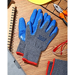 Haysandy 36 Pairs Rubber Latex Double Coated Gloves Large Gardening Gloves Blue Construction Gloves for Men Rubber Coated Gloves for Outdoor