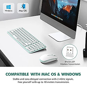 Wireless Keyboard and Mouse Combo, Cute Kawaii Green Aesthetic Quiet Laptop Keyboard Teclado y Mouse Inalambrico Mac (Macaron Green)