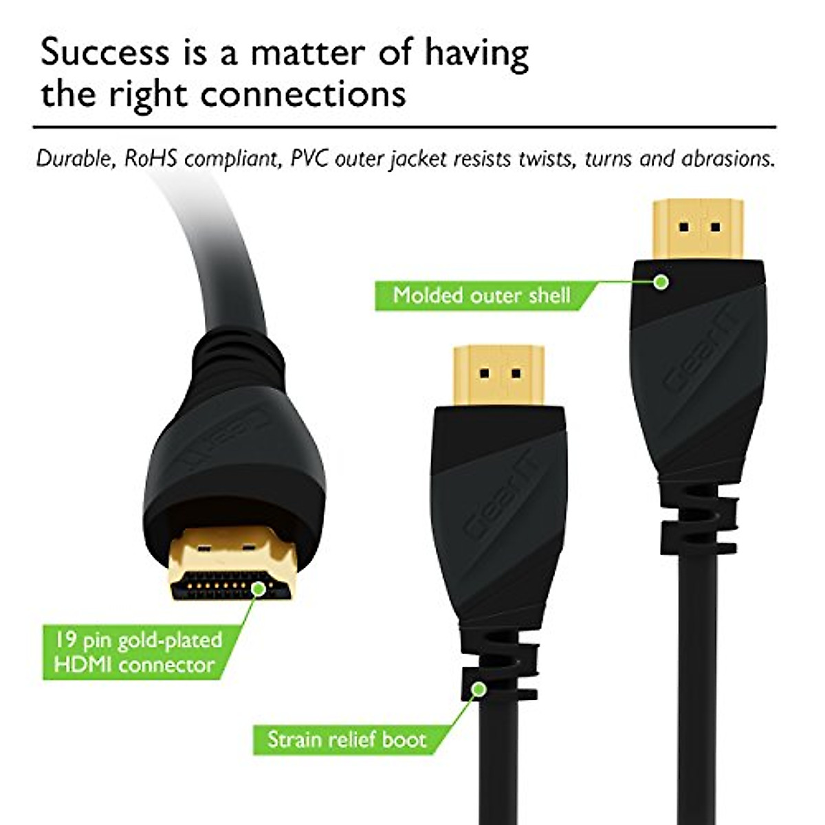 50 Ft HDMI Cable, GearIT Pro Series HDMI Cable 50 Feet High Speed Ethernet 4K Resolution 3D Video and ARC Audio Return Channel HDMI Cable, Black