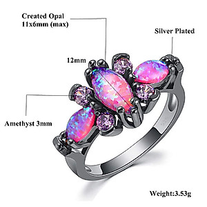 CiNily Black Gold Plated Purple Opal & Amethyst Ring for Women Ladies Big Gemstone Gothic Ring Jewelry Gift Size 7