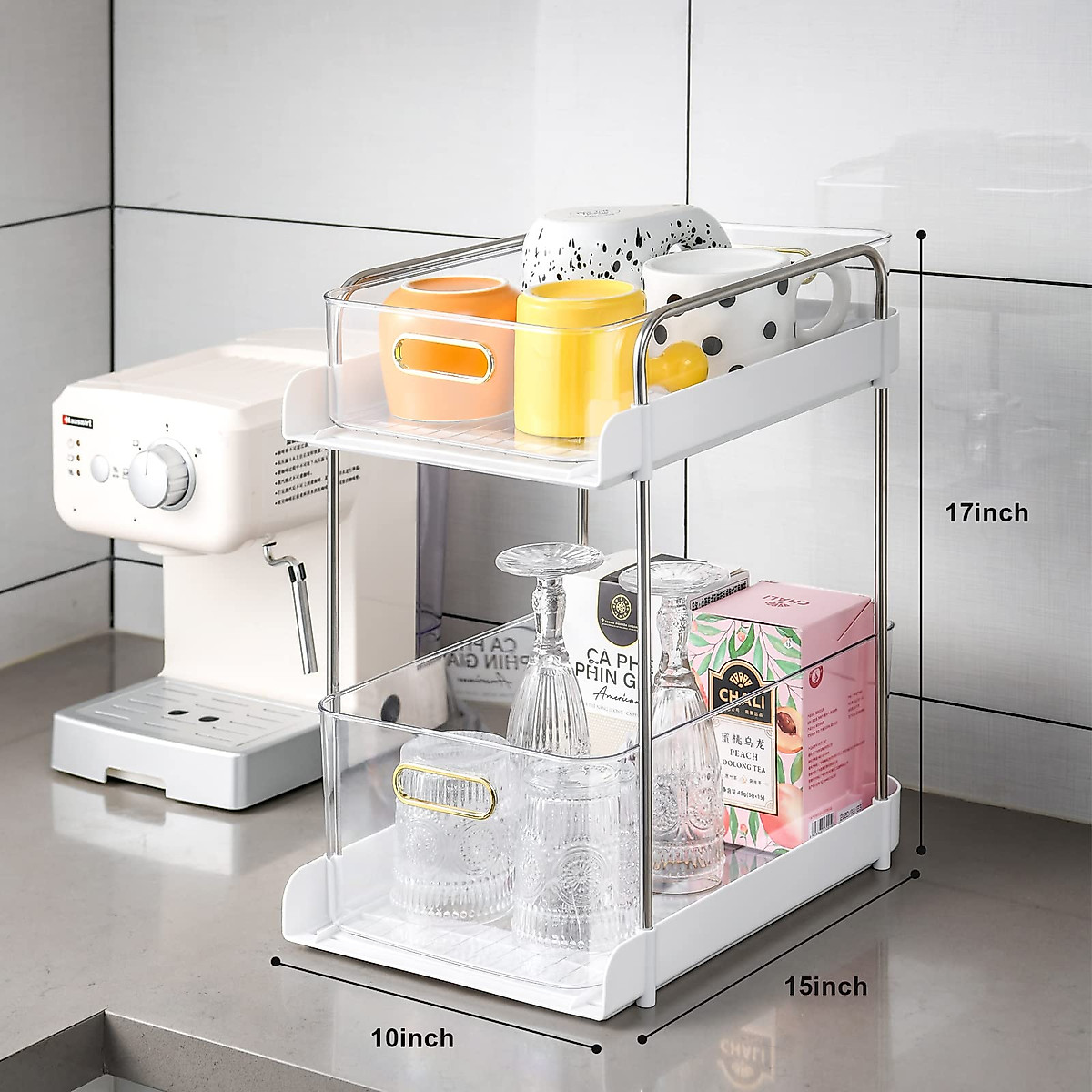 submatches 2-Tier Clear Under Sink Organizer and Storage -Multi-Purpose Bathroom Cabinet organizer, Pull Out Kitchen Pantry Organization and Storage