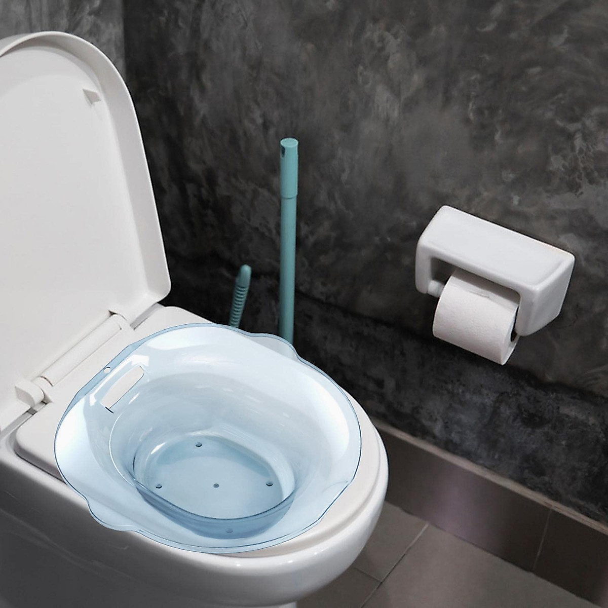 Sitz Bath Basin for Toilet,Bidet Toilet Tub, Universal,Portable Wider Seating Area Hangable Anti Overflow Hip Bath Steam Seat for Elderly, Blue