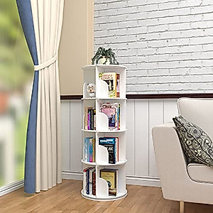 Gdrasuya10 360° Rotating Bookshelf for Books, 4 Tier Turnable Tall Bookshelf White Bookcase with Storage Shelves Floor Standing Bookshelf Display Rack