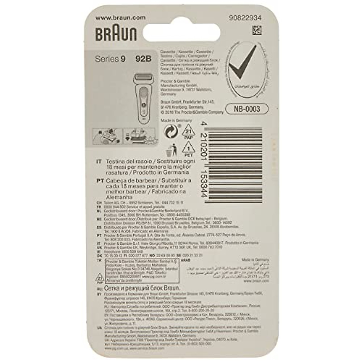 Braun 92B – Replacement and Replacement for Electric Shaver Compatible with Series 9 Shaving Machines, Black