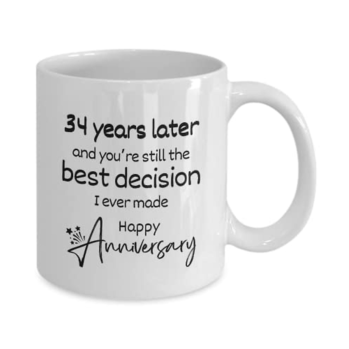 34th Anniversary Coffee Mug, Best 34 Years Wedding Anniversary Appreciation Tumbler Gifts For Husband Him Her Men Women Wife Couple Thirty Four Fourth Year Funny Marriage Travel Presents Tea Cup