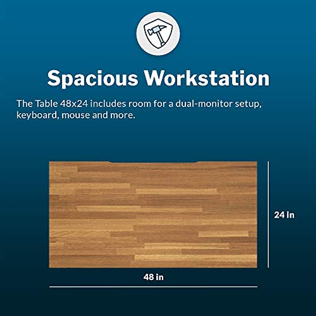 Vari Table 48X24 - Computer Desk with Durable Finish & Built-in Cable Management Tray - Modern Computer Furniture Table for Work or Home Office - Stand-Alone Workstation or Side Table (Butcher Block)