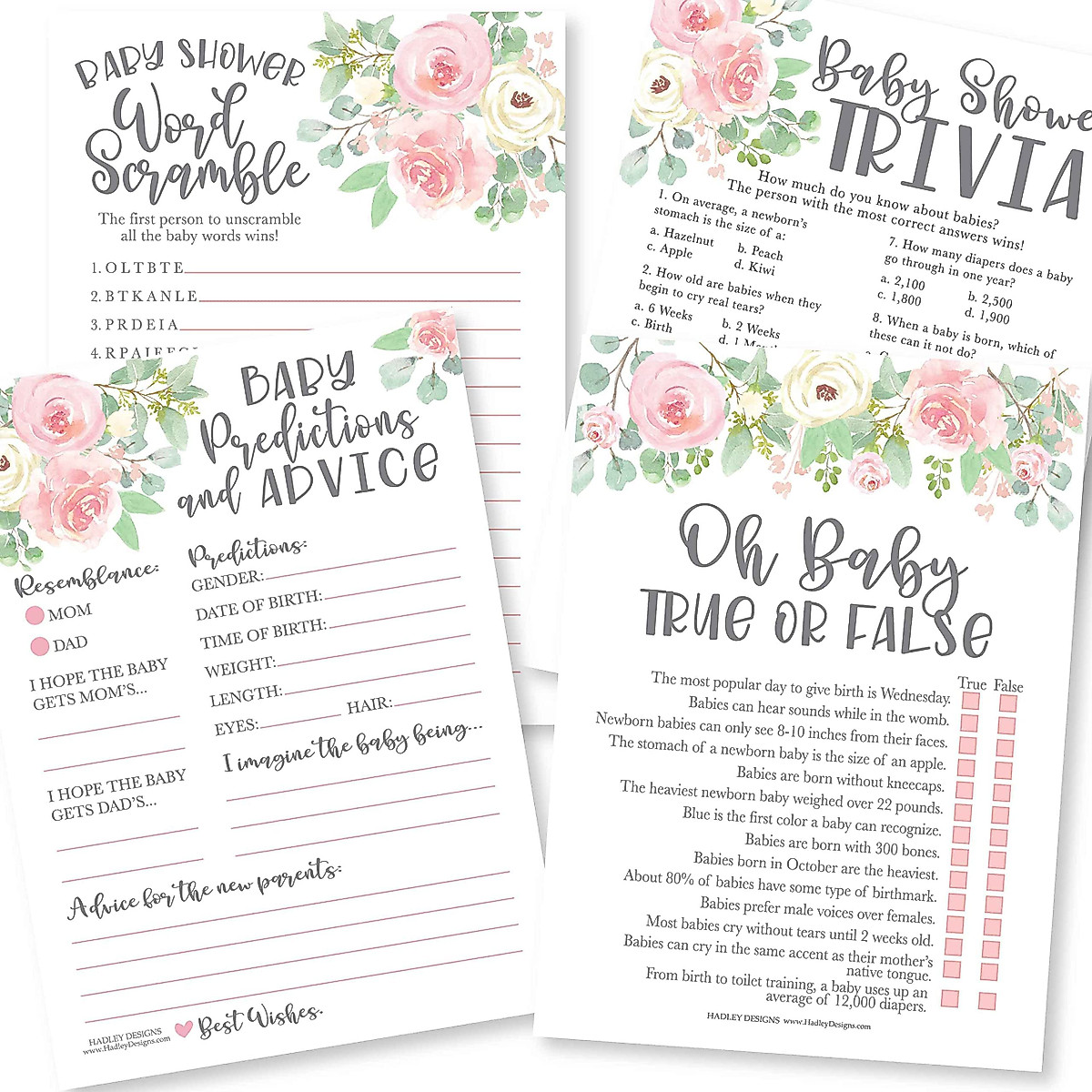 50 Floral Baby Prediction And Advice Cards, Trivia Games, etc, 25 Baby Animal Matching, Nursery Rhyme Game - 6 Double Sided Cards Baby Shower Games Funny, Baby Shower Ideas Baby Sprinkle Games