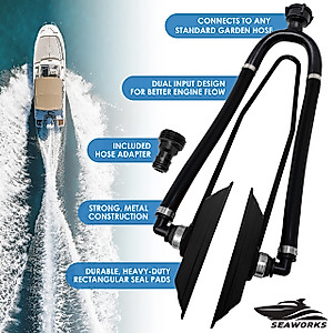 Seaworks Dual Feed Muff Style Boat Motor Flusher | Use for Antifreeze Winterization or Common Water Flush | 5/8 Inch Standard Garden Hose Connection (Black)