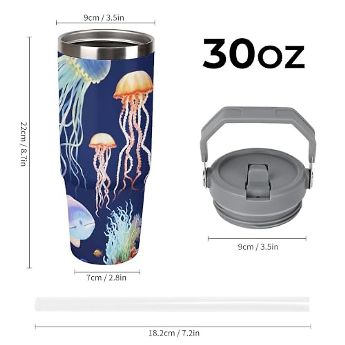 WITHSBKK 30oz Car Cup Aquatic Sea Animal Printed with Portable, Stainless Steel Travel Mug, Vacuum Insulated Tumbler And Straw, Leakproof for Car & Outdoor, UV Printed Design