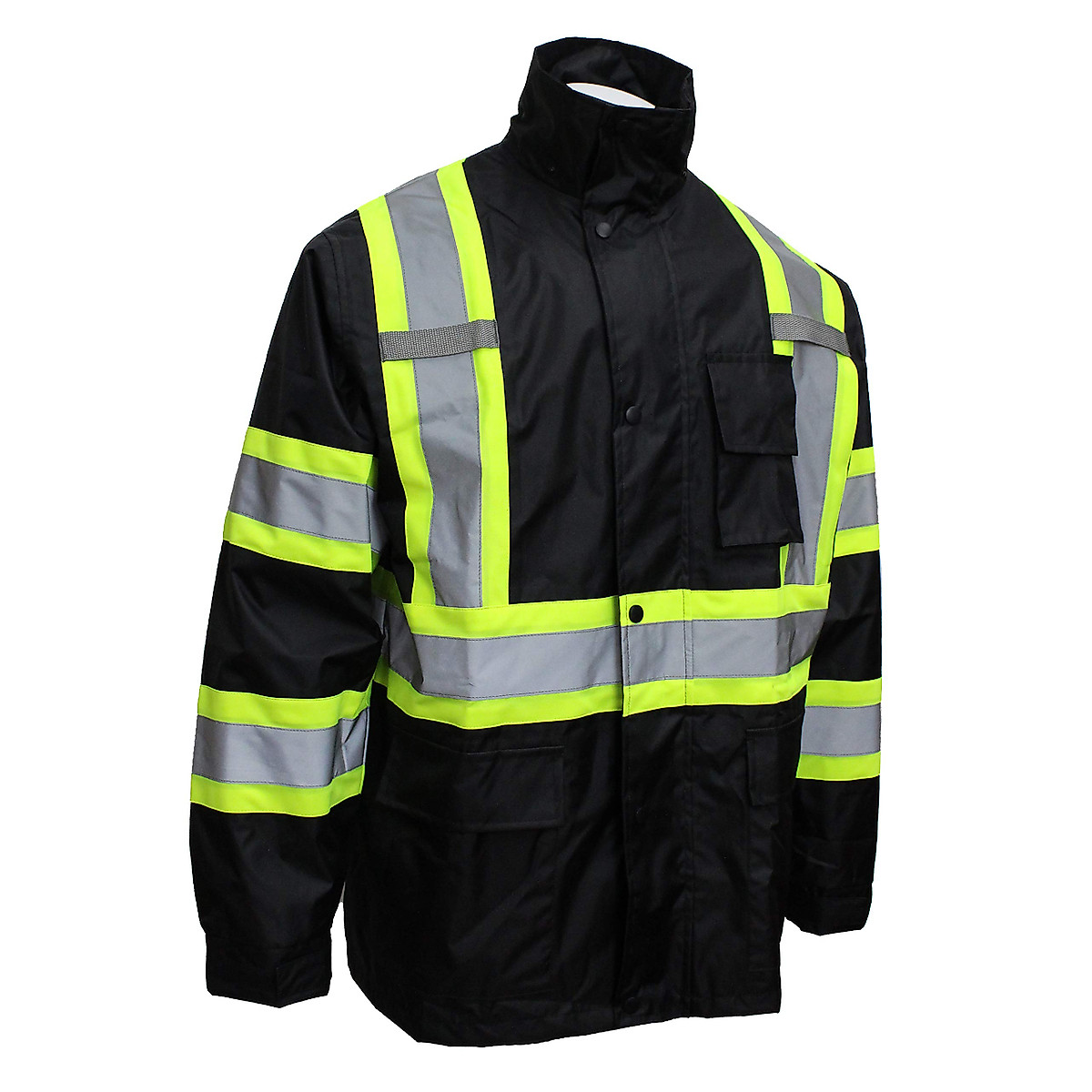 RK Safety TBK66 Class 3 Rain suit, Jacket, Pants High Visibility Reflective Black Bottom with X Pattern(Large, Black)