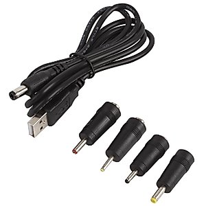 DC Plugs for Small Electronics and Devices Universal 5.5X2.1mm Jack to 4 Plugs 4.0X1.7mm, 3.5X1.35mm, 3.0X1.1mm, 2.5X0.7mm with 1x Cable 5.5X2.1mm to USB (4 Tips +1 Cable),3FT