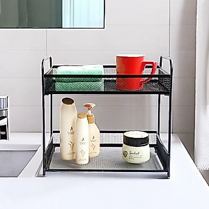 SETTFRFE Two Tier Shelf Organizer,Bathroom Countertop Organizer,Coffee Bar Counter Shelf,Black
