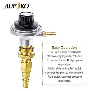 Aupoko 1lb Propane Disposal Adapter Fitting with 1/4" Quick Connect Disconnect Adapter, with 1/4’’ Male 1" x 20 Male Throwaway Cylinder Thread, for Portable BBQ Grill, Bubby Heater Hook Up RV Trailer