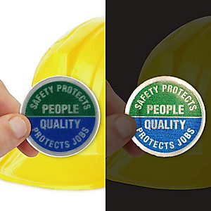 SmartSign Safety Protects People - Quality Protects Jobs Pack of 5 Hard Hat Labels | Retro-Reflective, 2" Circle