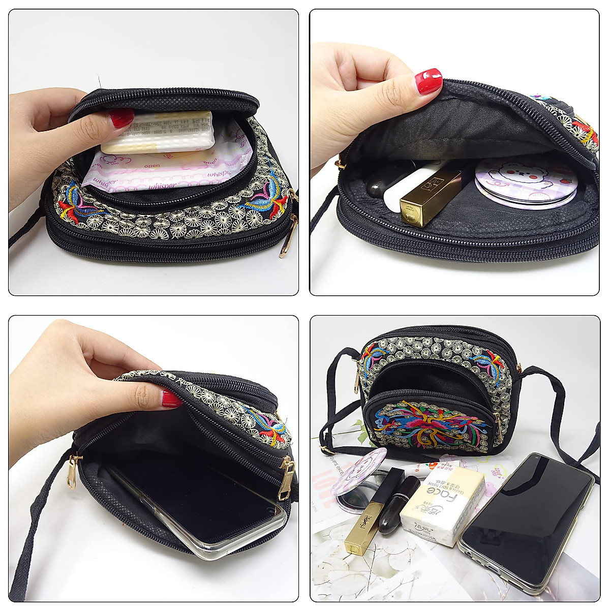 Honbay Yunnan Ethnic Style Handmade Embroidered Crossbody Bag Mini Canvas Shoulder Bag for Women and Girls