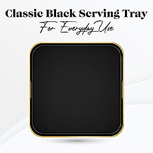 American Atelier Black Serving Tray with Gold Trimming | Square Serving Tray with Handles | Trays for Serving Food, Coffee, Tea, and More | Classic Coffee Table Tray in Black