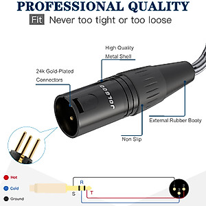 JOLGOO 1/4 Inch TRS to XLR Male Cable, Balanced 6.35mm TRS Plug to 3-pin XLR Male, Quarter inch TRS Male to XLR Male Microphone Cable, 6.6 Feet