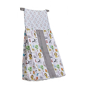 6 PCs Noah's Ark Nursery Crib Bedding Set Blue Grey Animal Theme Baby Crib Bedding Set Quilt + Skirt + Fitted Sheet + Diaper Storage Bag + Blanket + Window Valance