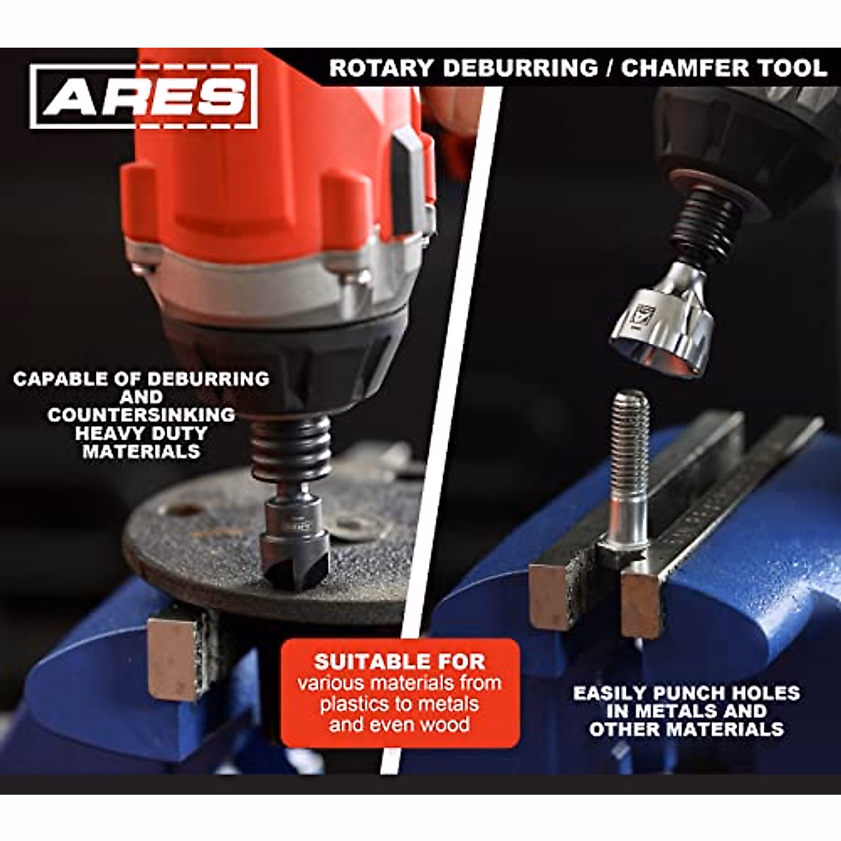 ARES 48003 – 3-Piece External/Internal Rotary Deburring & Chamfer Tool Set – External Debur Coverage of 3 – 36mm - Clean and Repair Internal Edges of Newly Cut Pipes
