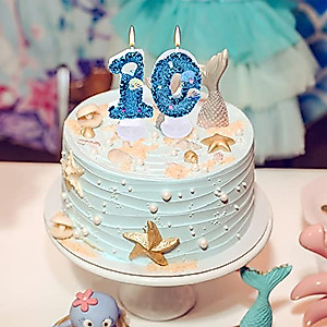 3 Inch Birthday Number Candle, Blue Shell Sequins Number Candles Glitter Number Candle Cake Numeral Candles Cake Topper for Birthday Anniversary Mermaid Themed Party (6)