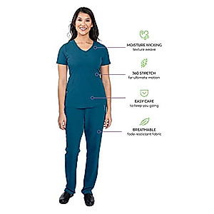 Healing Hands 4 Pocket Women Scrub Top V-Neck HH360 2264 Sloan Scrubs for Women Stretch Fabric Caribbean L