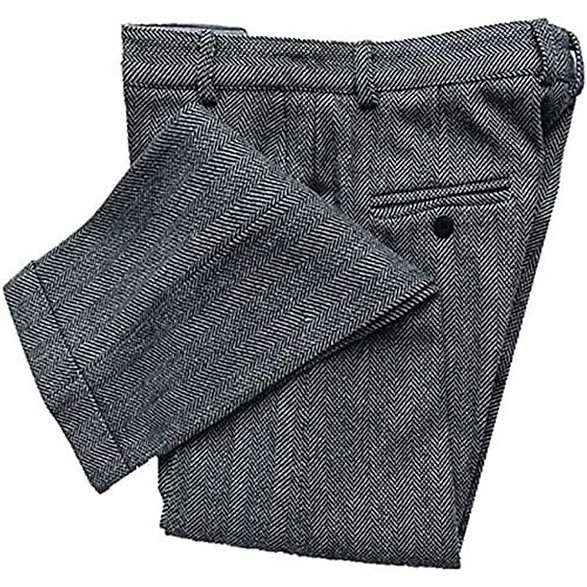 Mens Vintage Tweed Dress Pants Herringbone Pattern Trousers Regular Fit Business Suit Pants(Brown,42W32L)