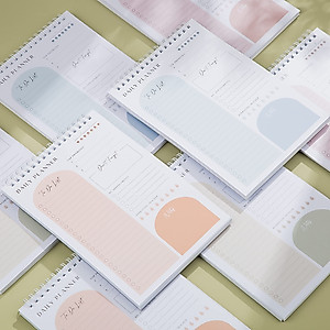 Daily Planner To Do List Notepad 60 Undated Pages,Pastel Blue,Twin-ring Spiral Bindling 6x9 Inch Desktop Daily Planning Notepad with Protective Cover, Water Intake, Habit Tracker