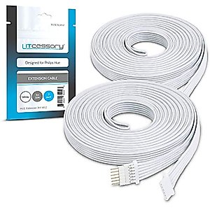 Litcessory Extension Cable for Philips Hue Lightstrip Plus (10ft, 2 Pack, White - Micro 6-PIN V4)
