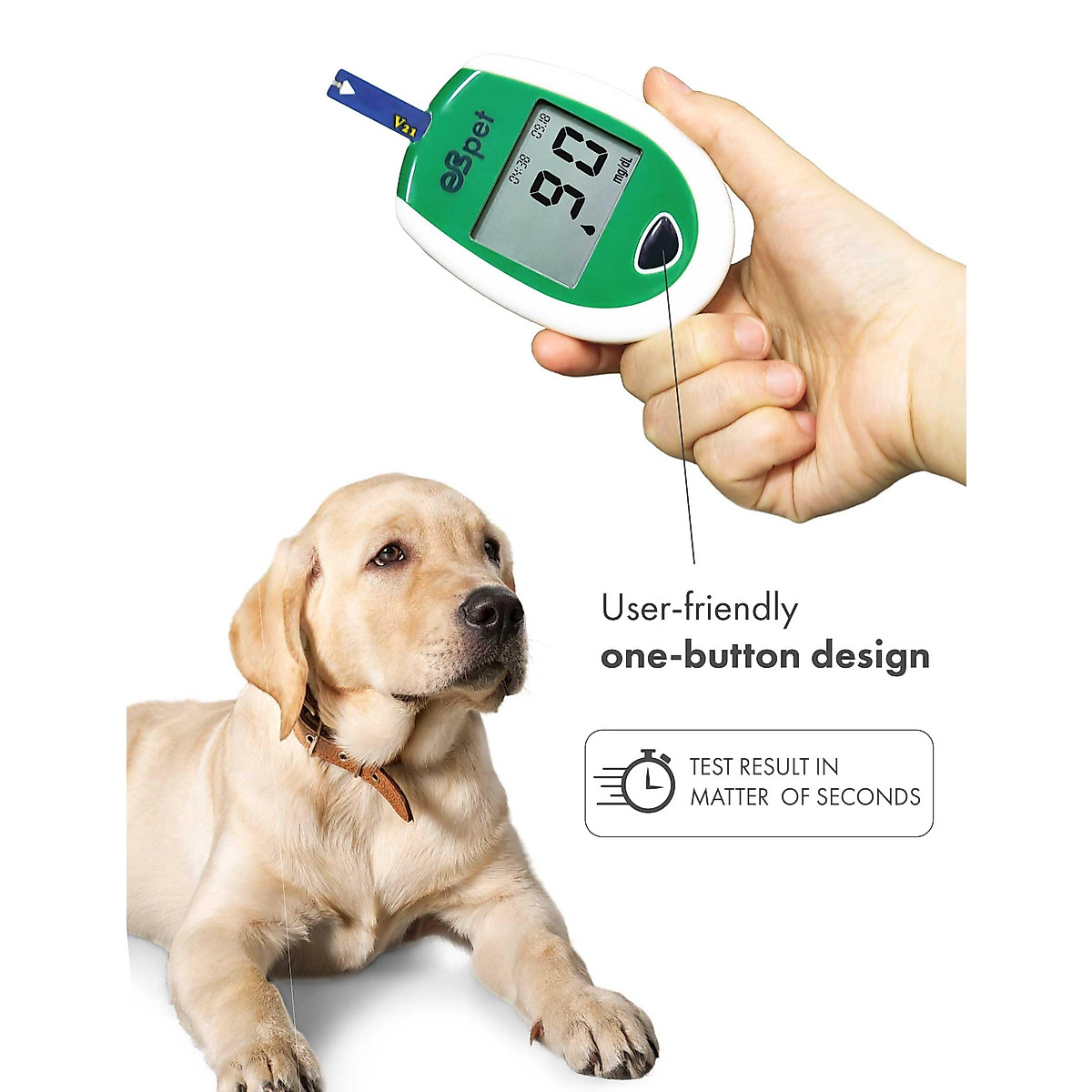 eBmonitor eBpet Blood Glucose Monitor System - Dogs and Cats Glucose Monitoring Kit 25 Blood Glucose Test Strips Lancing Device, Battery, 26 Gauge Sterile Lancets, and Carrying Case, Animal Care, Easy Switch between dogs and cats