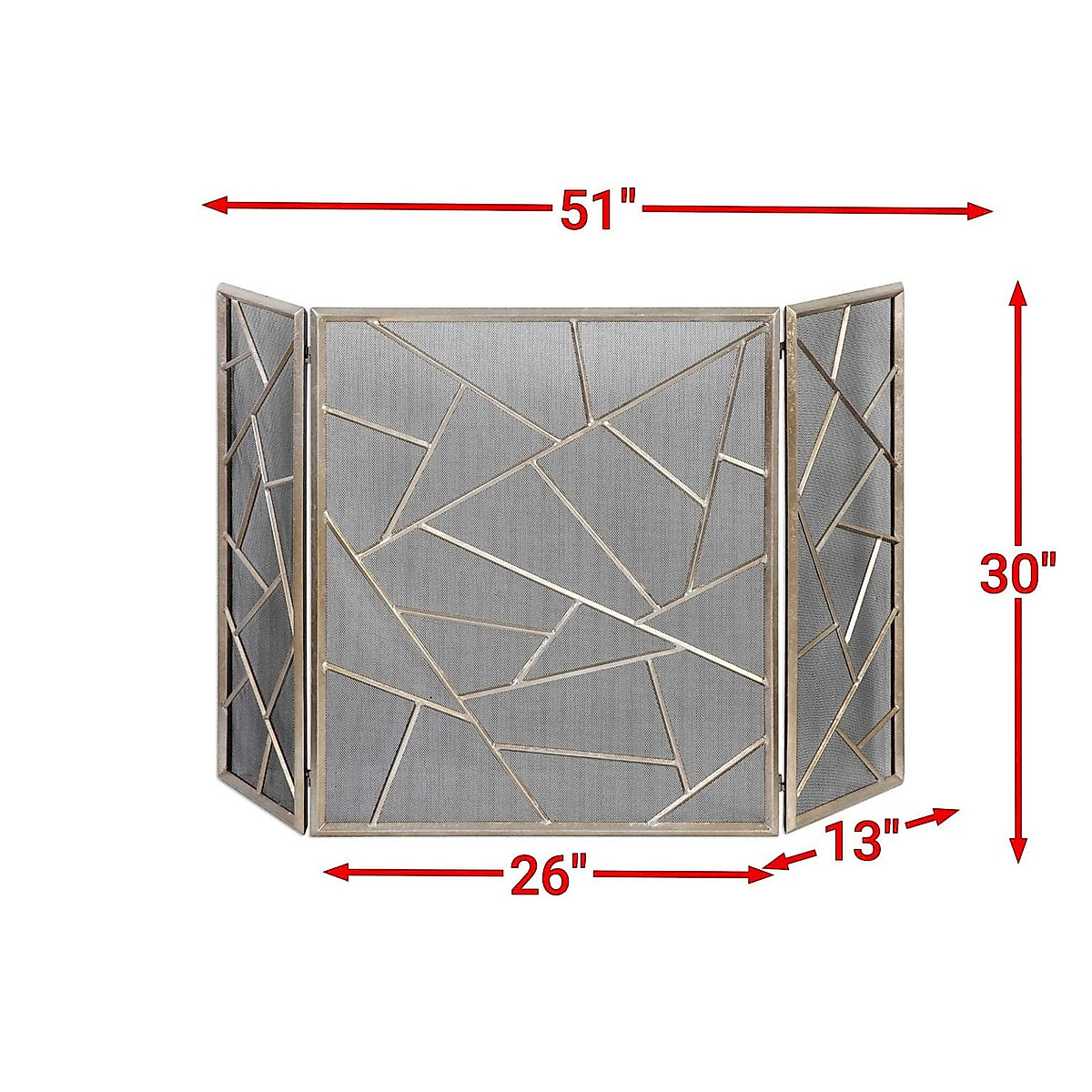 Modern Abstract Silver Panels Fireplace Screen | Tiled Shapes Champagne