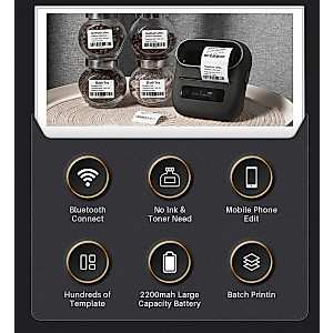 Phomemo M220 Label Maker - 3.14 Inch Barcode Printer - Portable Bluetooth Thermal Label Sticker Maker Machine for Mailing, Jars, Qr Code, Address, Compatible with iOS, Android,with 4 Rolls Labels