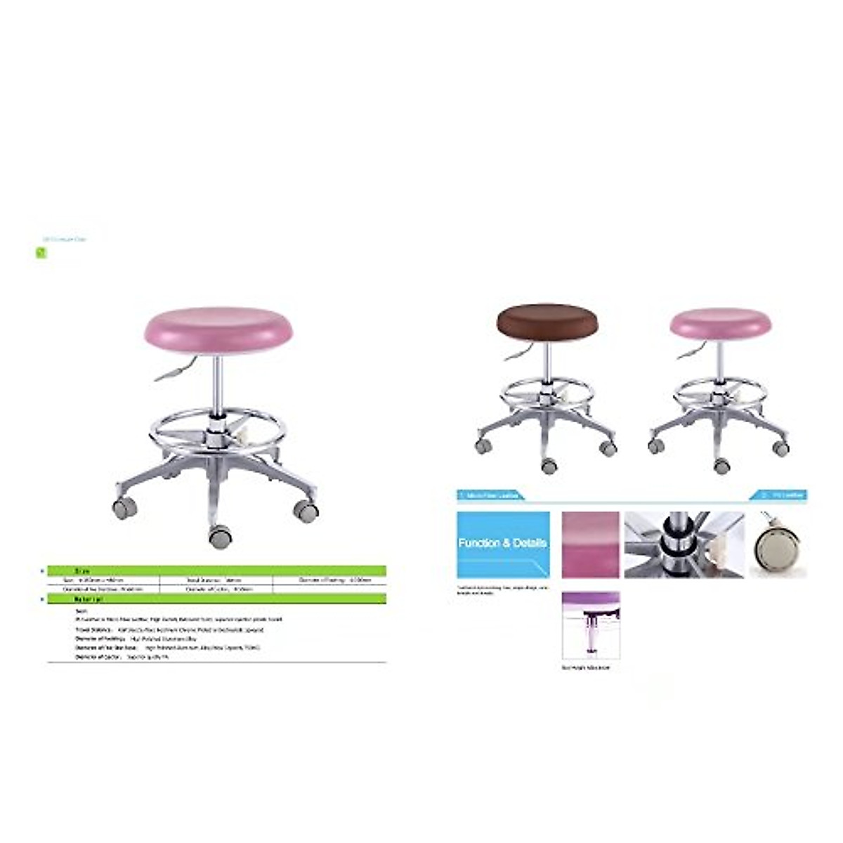 Dental Height Adjustable Lab Stool Leisure Chair PU Leather Commercial Furniture