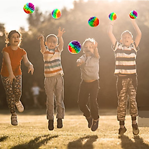 Rhyhorn 8 Packs of Monkey String Balls, Sizes of 2.7 inches, 7 cm in Diameter ,Fidget Stress Balls, Rainbow Pom Bouncing Balls and Fun Party Games Monkey String Koosh Balls with 4 X Paddles