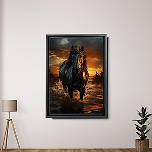Majestic Black Stallion Galloping In The Clouds, Black Horse On Salt Flats, Canvas Print, Black Horse Print, Black Horse Wall Art, Canvas, Wall Decor