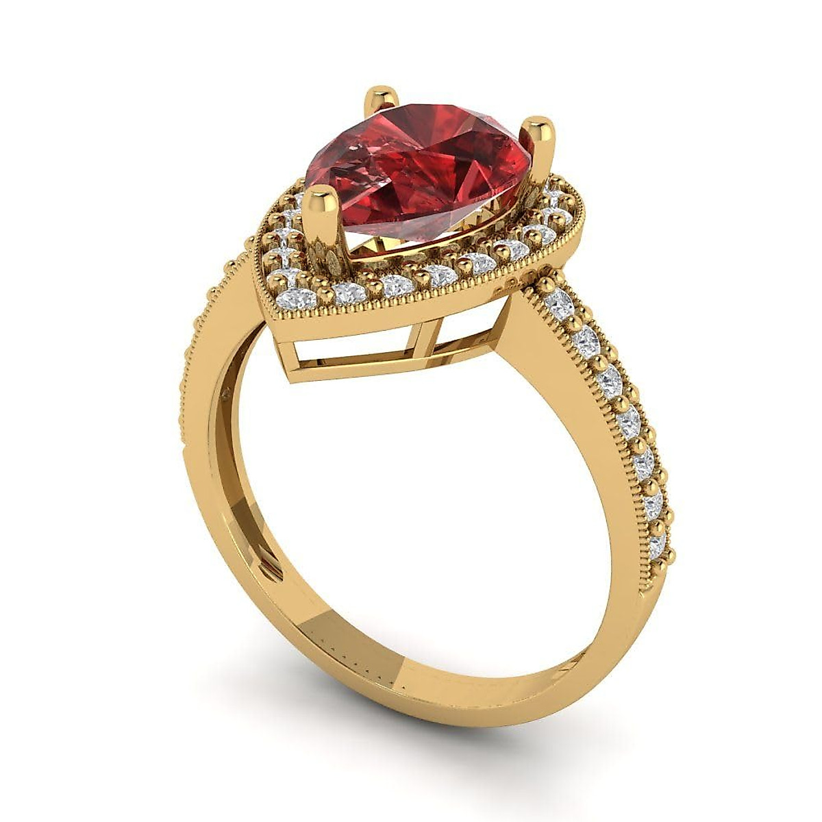 Clara Pucci 2.01 ct Pear Cut Solitaire Halo Natural Garnet Designer Anniversary Bridal Engagement Ring 14k Yellow Gold