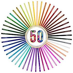 U.S. Art Supply 50 Piece Adult Coloring Book Artist Grade Colored Pencil Set with 4 Styles of Sketching & Drawing Paper - Sketching Shading Blending, Students Adults Beginners
