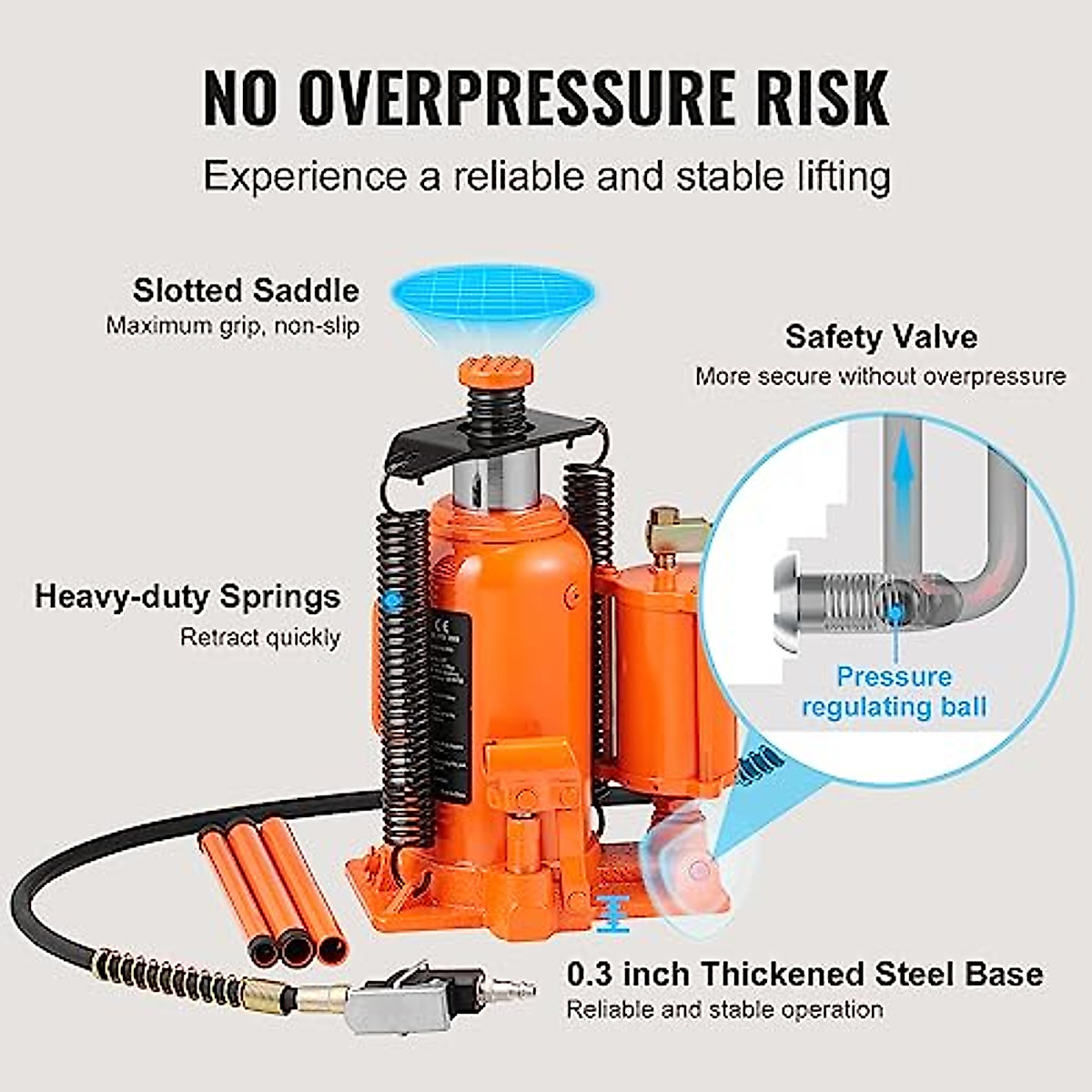 VEVOR Air Hydraulic Bottle Jack, 20 Ton/44,092 LBS All Welded Bottle Jack, 10.4-19.7 inch Lifting Range, Manual Handle and Air Pump, for Car, Pickup, Truck, RV, Auto Repair, Industrial Engineering