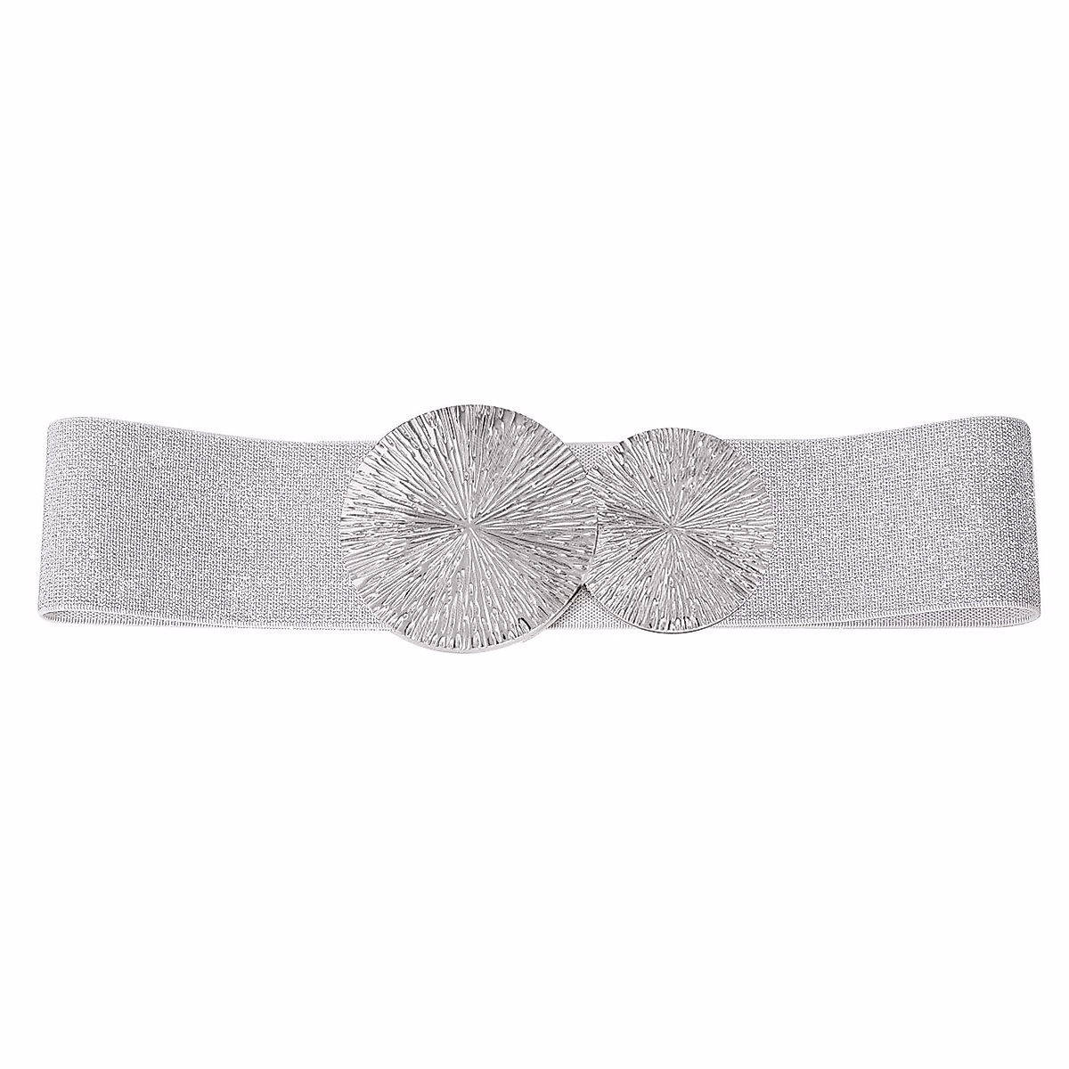 SANSTHS Women Wide Elastic Belt with Gold Buckle for Dress Stretchy Vintage Waist Silver Belt, M