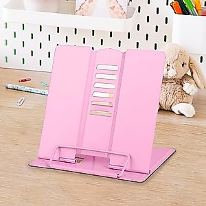 Honagu Mini Book Stand Book Holder Metal Desk Book Stand for Reading Hands Free, Adjustable Cookbook Documents Holder, Portable Bookstand for Music Books, Textbook, Recipe,Tablet, Ipad(Pink)