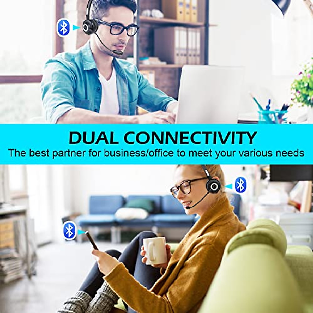 Heroanky Bluetooth Headset, Car Wireless Headset with Microphone Charging Base, Trucker Bluetooth Headset V5.0 Noise Canceling Hands Free Headphone for Home Office Call Center Skype