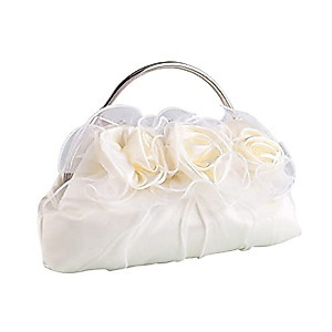SEIJY Satin Women White Color Evening Bags Flower Handle Soft Day Clutch Party Wedding Handbags