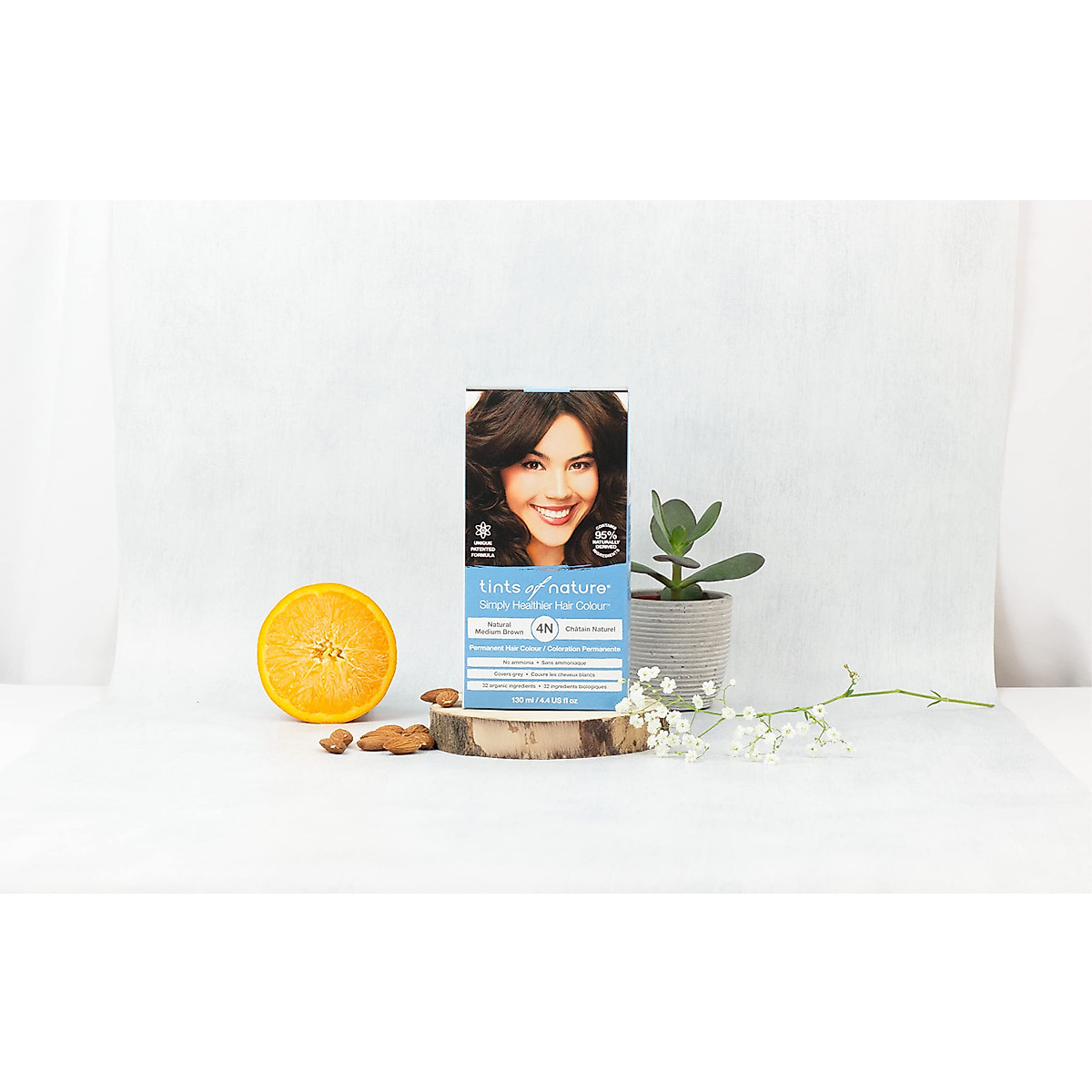 Tints of Nature 4N Natural Medium Brown Permanent Hair Dye, Nourishes Hair and Covers Greys, Ammonia-Free, 130ml