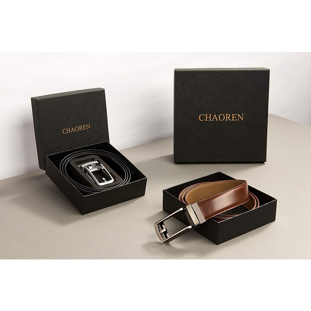 CHAOREN Click Belt for Men 2 Pack - Mens Dress Belt 1 1/4" in Packing Box - Design Belt Meet Almost Any Occasion and Outfit
