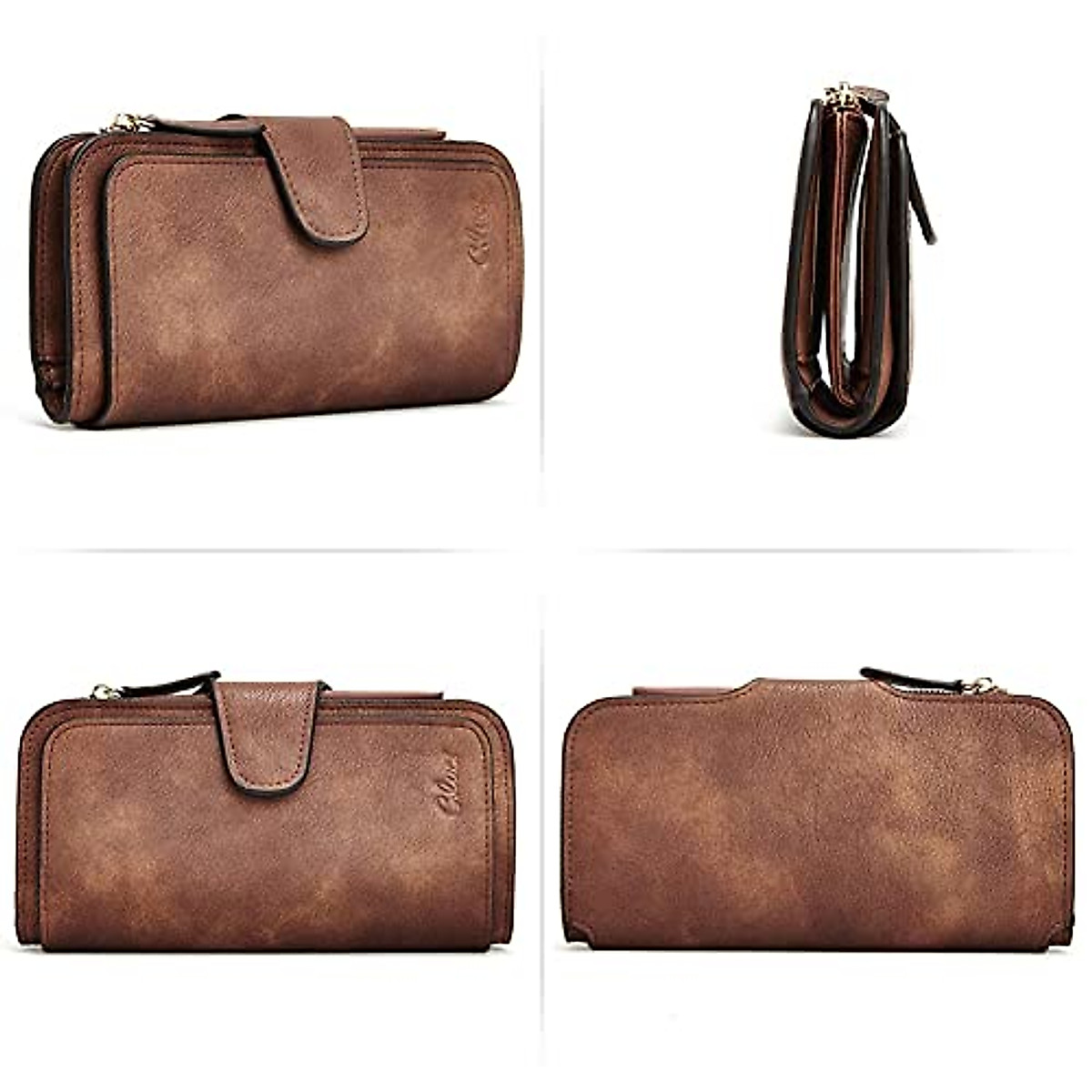 CLUCI Women Wallet Leather RFID Blocking Designer Trifold Card Holder Ladies Clutch with ID Window Brown