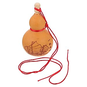 Angoily Gourd Wine Flask Bottle Chinese Wu Lou Wine Bottle with Stopper Wooden Chinese Feng Shui Hu Lu Gourd Ornament for Home Kitchen (Khaki)